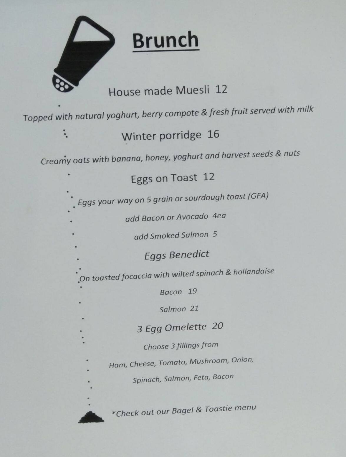 Menu at Salt Café cafe, Auckland, 1 Fanshawe St