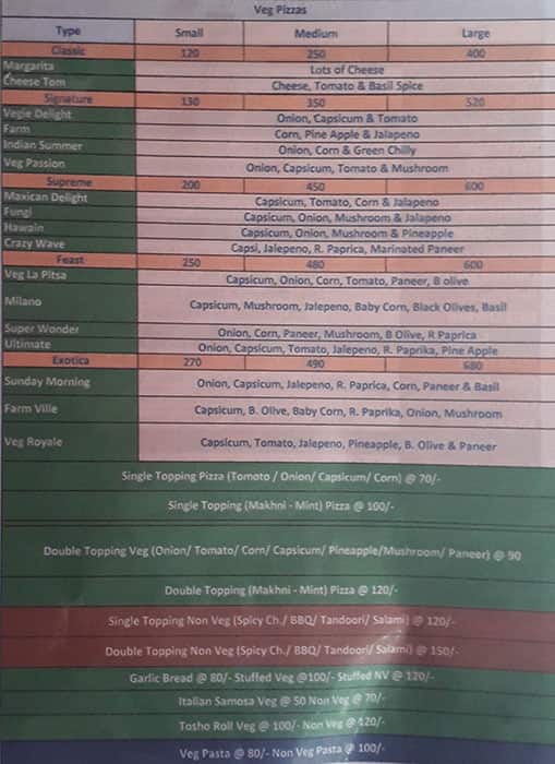 Menu at VIP Pizza, Chandigarh, Booth 12
