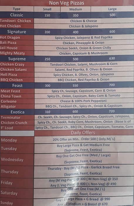Menu at VIP Pizza, Chandigarh, Booth 12
