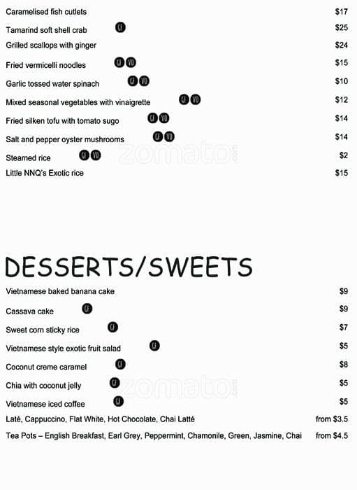 Menu at Little NNQ restaurant, Adelaide, 125 Gouger St