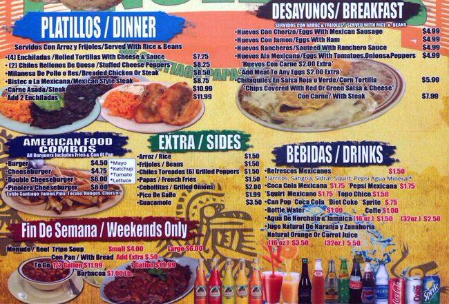 Menu at Los Pinoleros restaurant, Stickney, W Pershing Rd