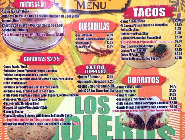 Menu at Los Pinoleros restaurant, Stickney, W Pershing Rd
