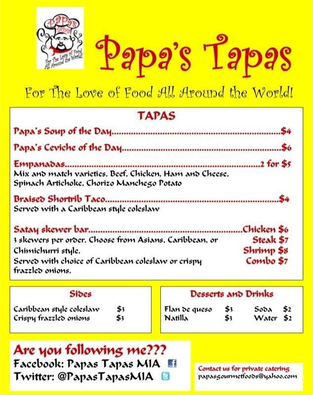 Menu at Papas Tapas restaurant, Miami
