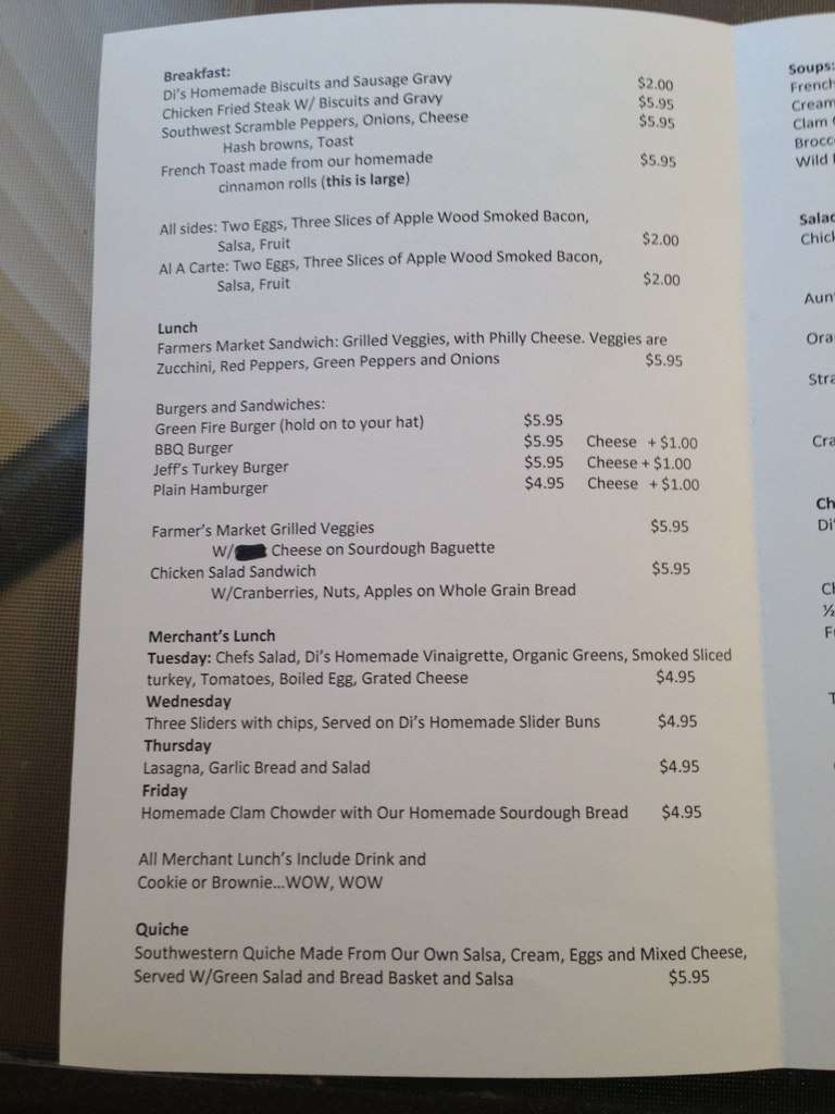 Menu at America's Pie Company & Bakery, Show Low