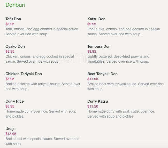 Menu at Seven Seas Sushi restaurant, San Jose