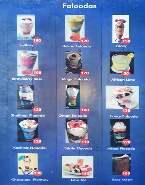 Menu of Falooda Cafe, BTM, Bangalore