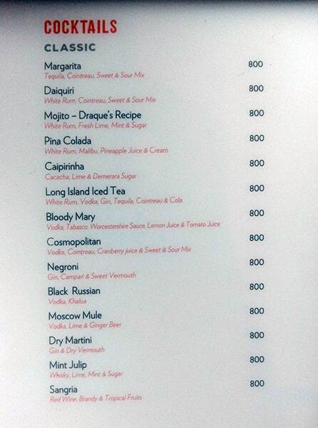 Menu at Colony, Chennai, 120 St Marys Road