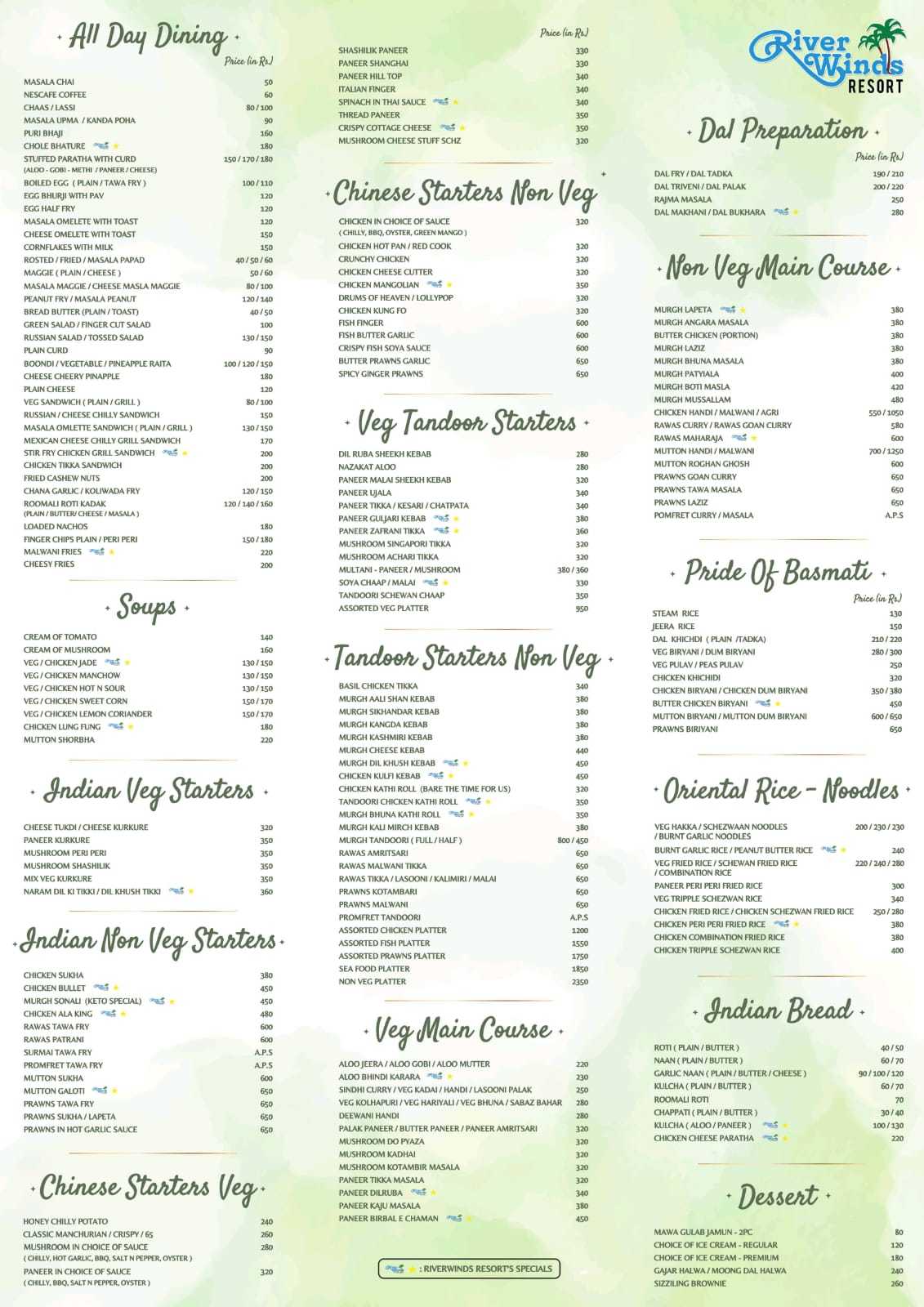 Menu of River Wind Resort, Ulhasnagar, Thane