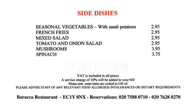 Menu at Baraka Restaurant London, London