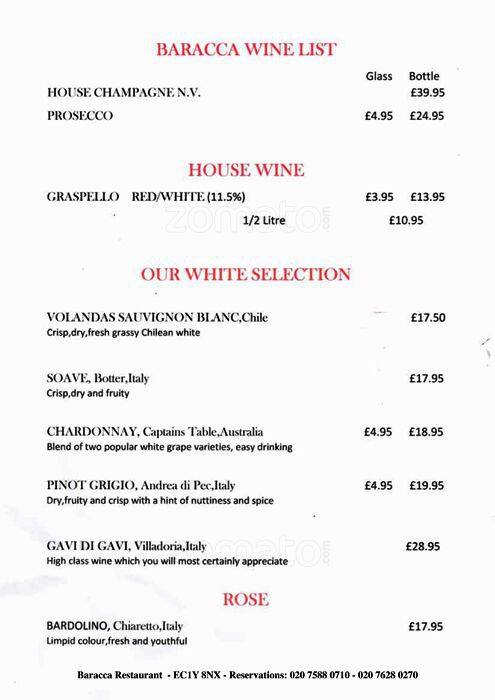 Menu at Baraka Restaurant London, London