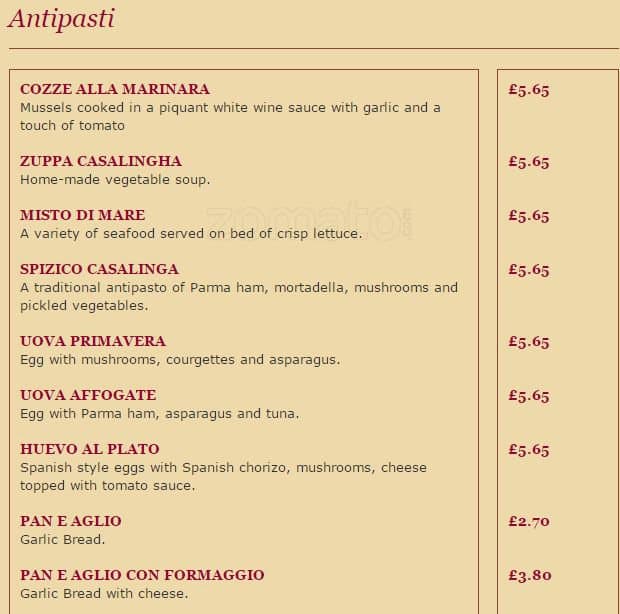 Menu at La Caverna Pizzeria Restaurant, Enfield