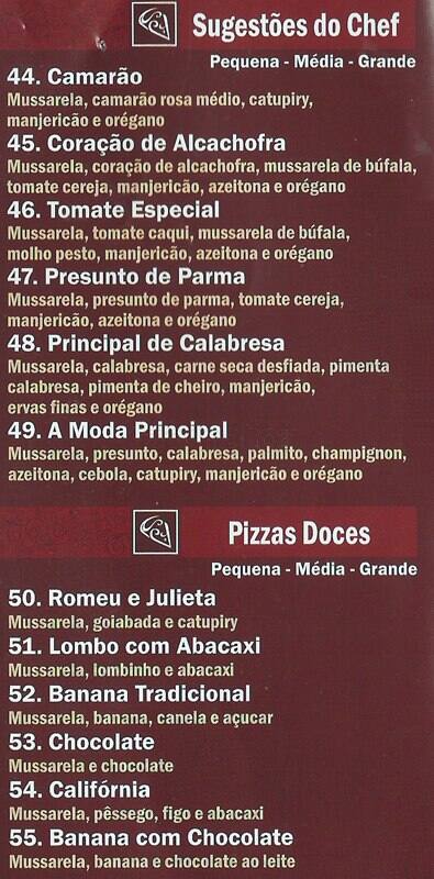 Menu em Principal Pizzaria, Brasília, Cln 210 Bloco D Lojas 60/68 - Asa ...