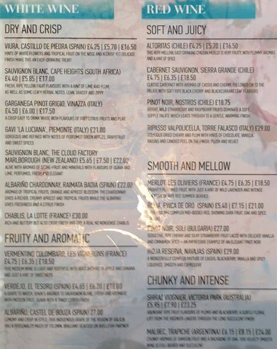 Menu at Dukes 92 pub & bar, Manchester