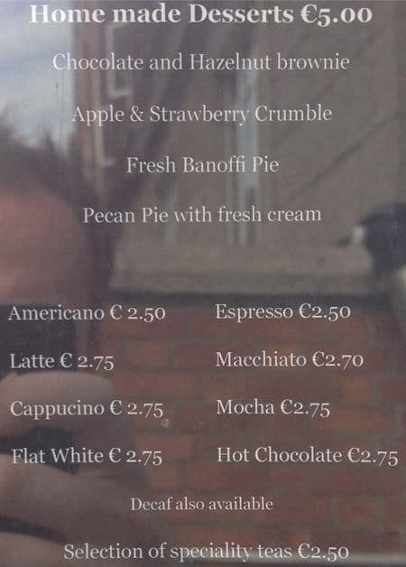 Menu at The Pembroke pub & bar, Dublin, 23 Pembroke Street Upper