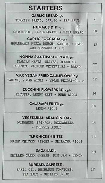 Menu at The Last Piece cafe, Mulgrave