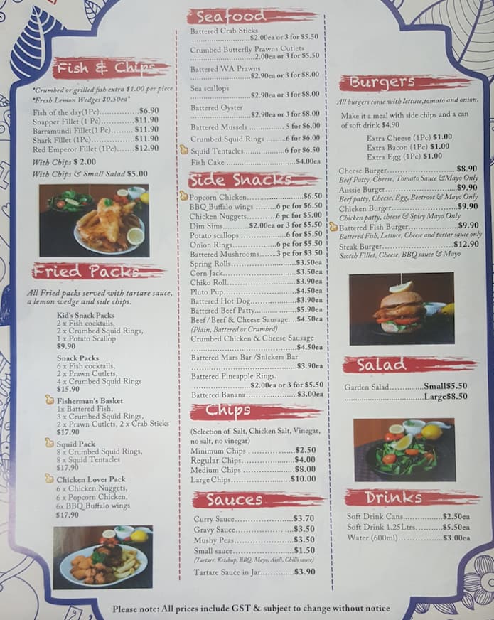 Menu at Fish D'Lish fast food, Canning Vale