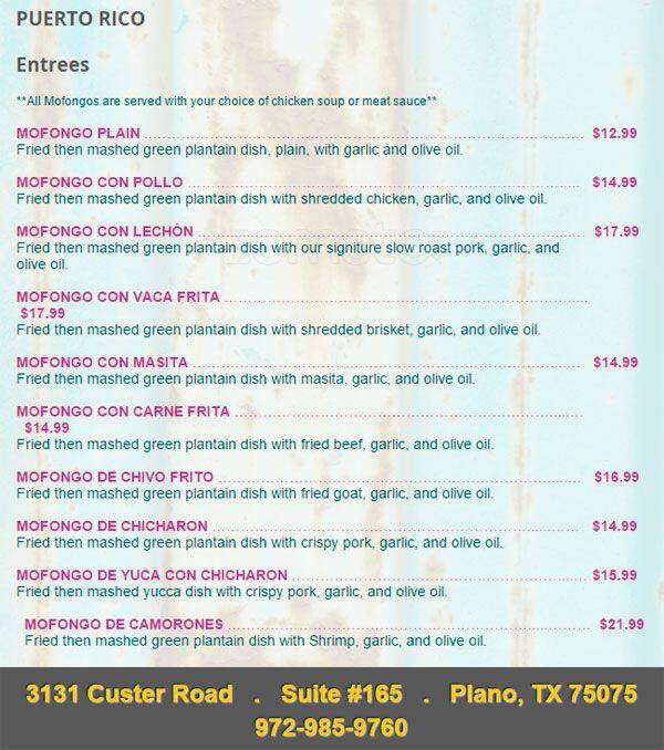 Menu at The Latin Pig Cuban Restaurant, Plano