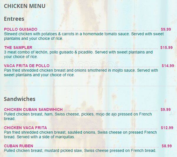 Menu at The Latin Pig Cuban Restaurant, Plano