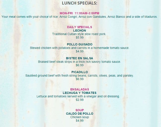 Menu at The Latin Pig Cuban Restaurant, Plano