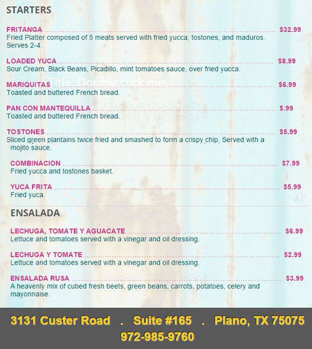 Menu at The Latin Pig Cuban Restaurant, Plano