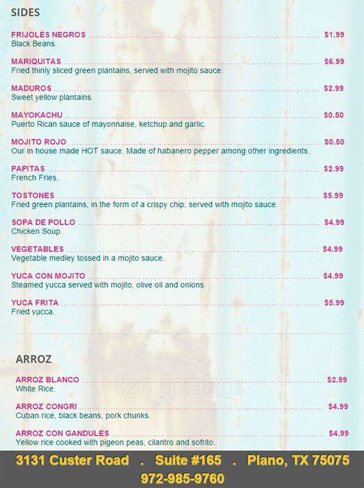 Menu at The Latin Pig Cuban Restaurant, Plano