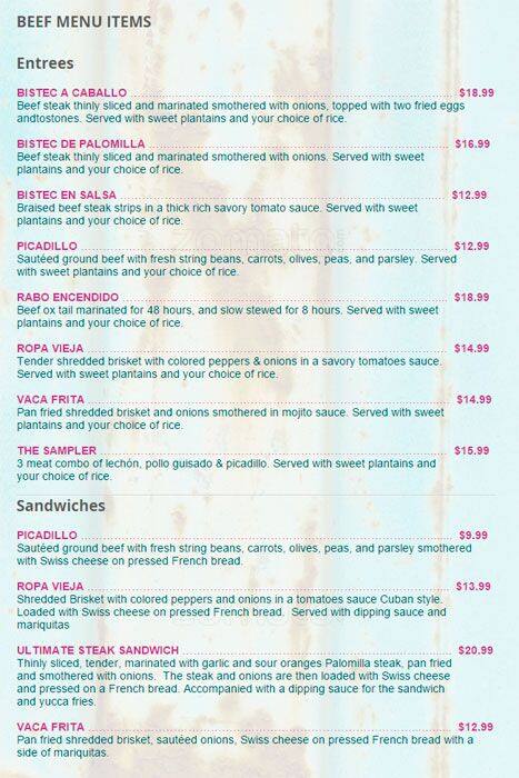Menu at The Latin Pig Cuban Restaurant, Plano