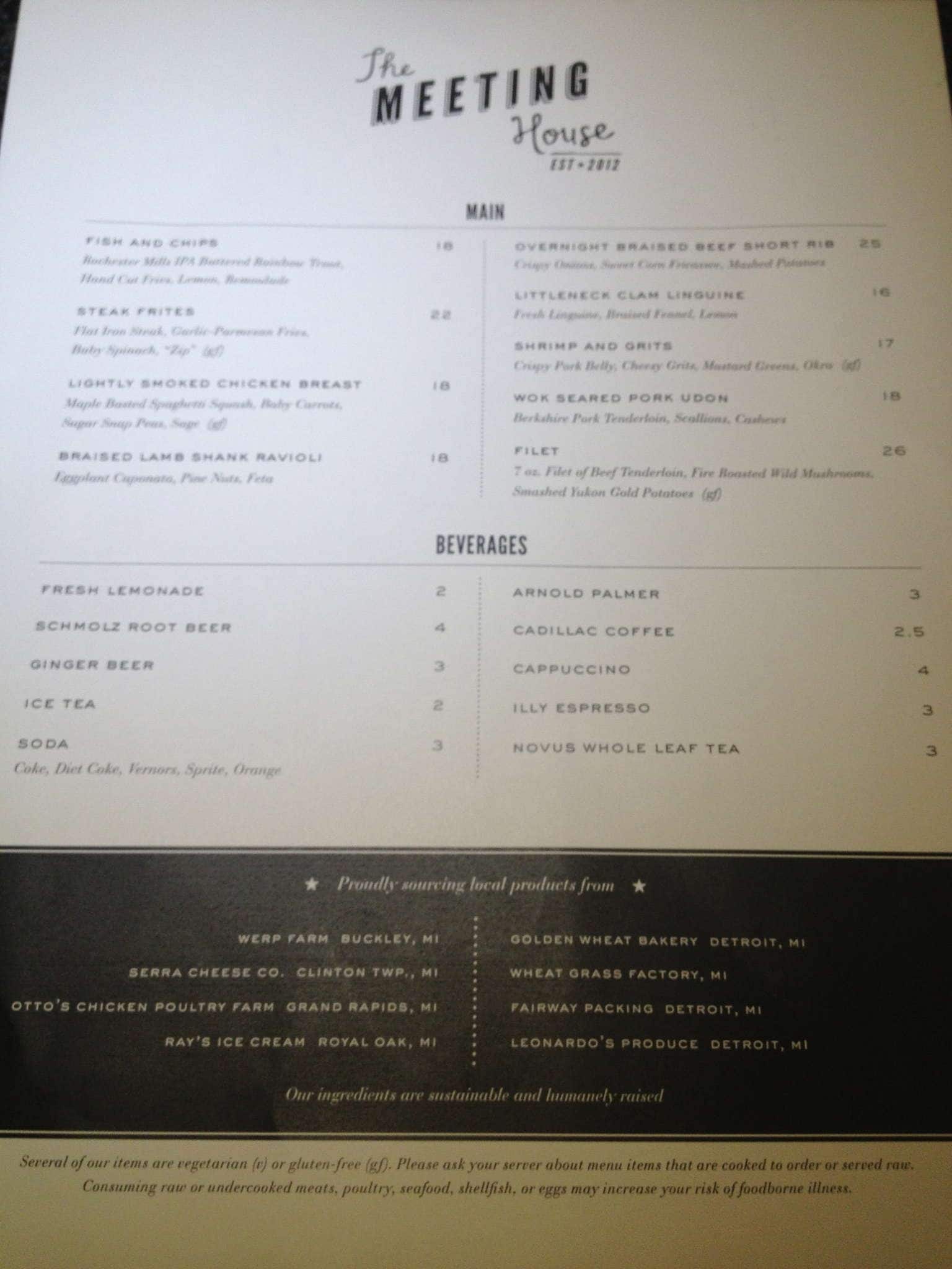Menu at The Meeting House restaurant, Rochester