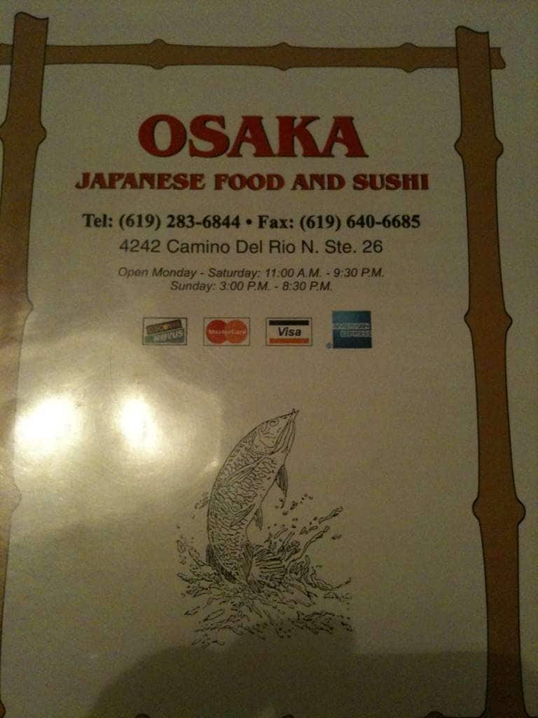 Menu at Osaka Japanese Food & Sushi restaurant, San Diego