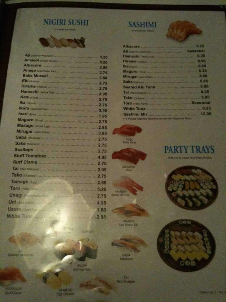 Menu at Osaka Japanese Food & Sushi restaurant, San Diego