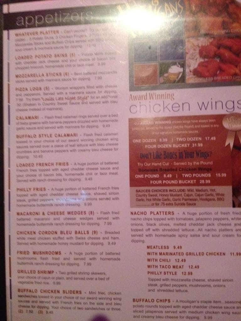 Menu at TC Hooligans restaurant, Rochester, 134 Greece Ridge Center Dr