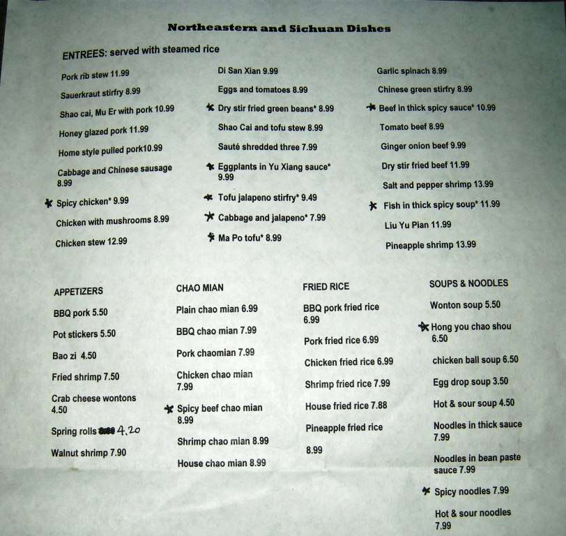 Menu at Dragon River restaurant, Bellingham