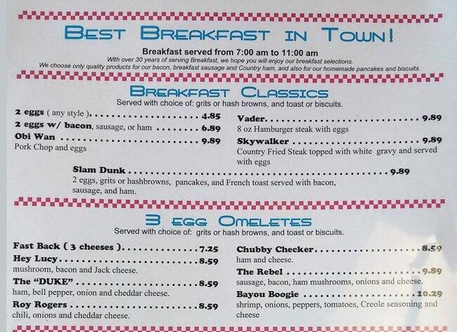 Menu at Lee's Diner restaurant, Hammond, 311 W Thomas St