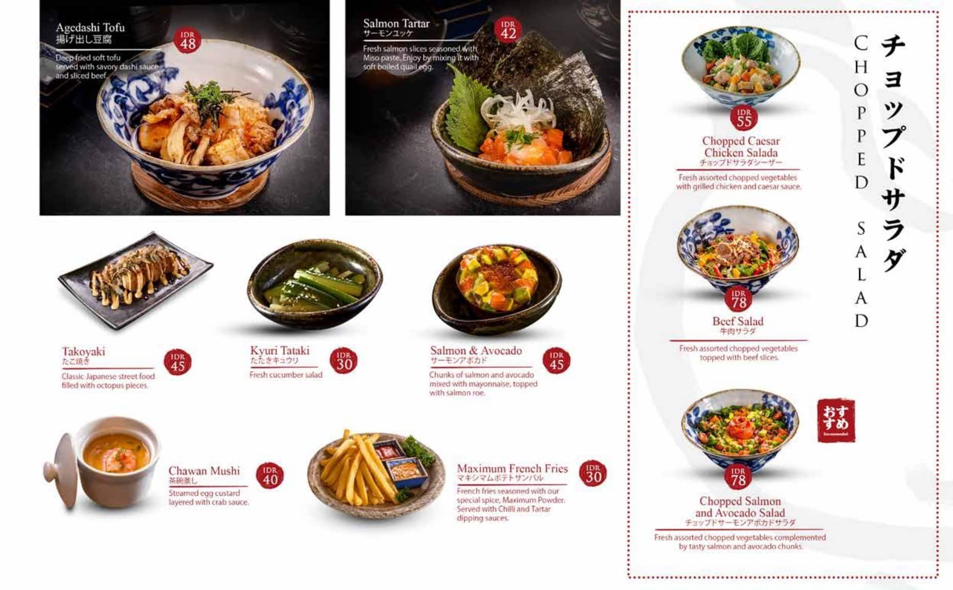 Menu at Bijin Nabe restaurant, South Jakarta