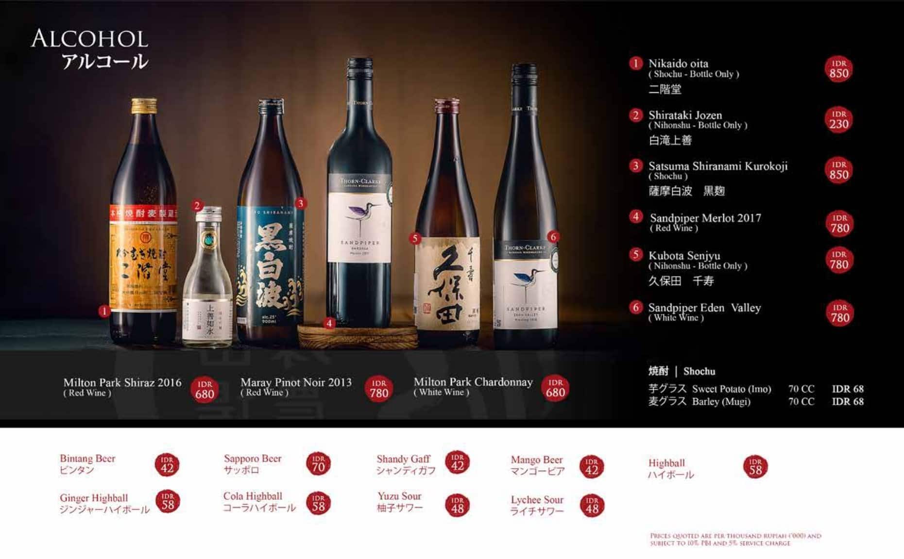 Menu at Bijin Nabe restaurant, South Jakarta