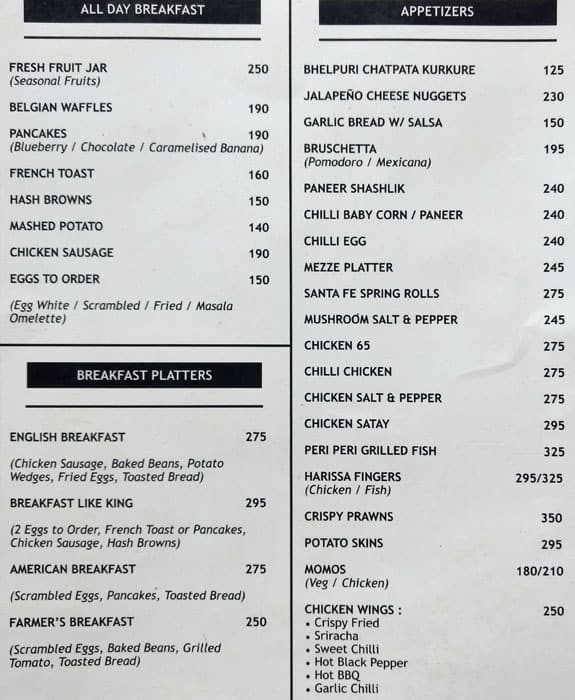 Menu of Monk's Kitchen, Auto Nagar, Vijayawada