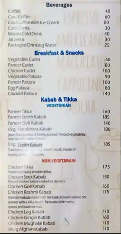 Menu at TCC- The Centurion Cafe, Patna
