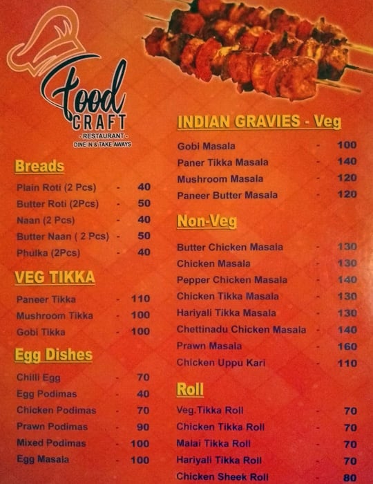 Menu at Food Craft Restaurant, Chennai