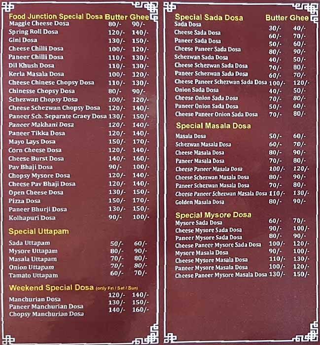 Menu of Food Junction, Kharghar, Navi Mumbai
