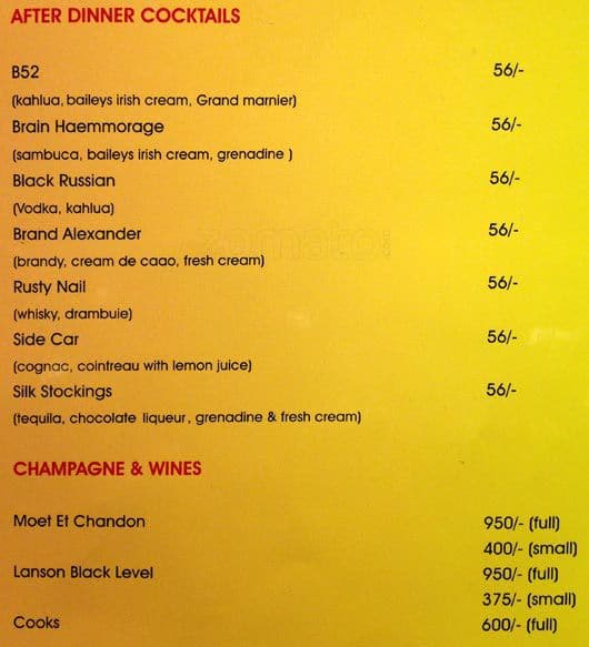 Menu at The Aqua Bar, Dubai, 67XM+J6G - Sheikh Rashid Rd