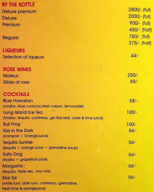 Menu at The Aqua Bar, Dubai, 67XM+J6G - Sheikh Rashid Rd