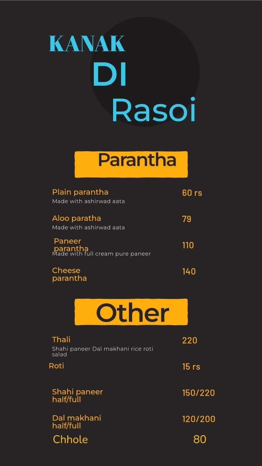 Menu of Kanak Di Rasoi, Shalimar Garden, Ghaziabad
