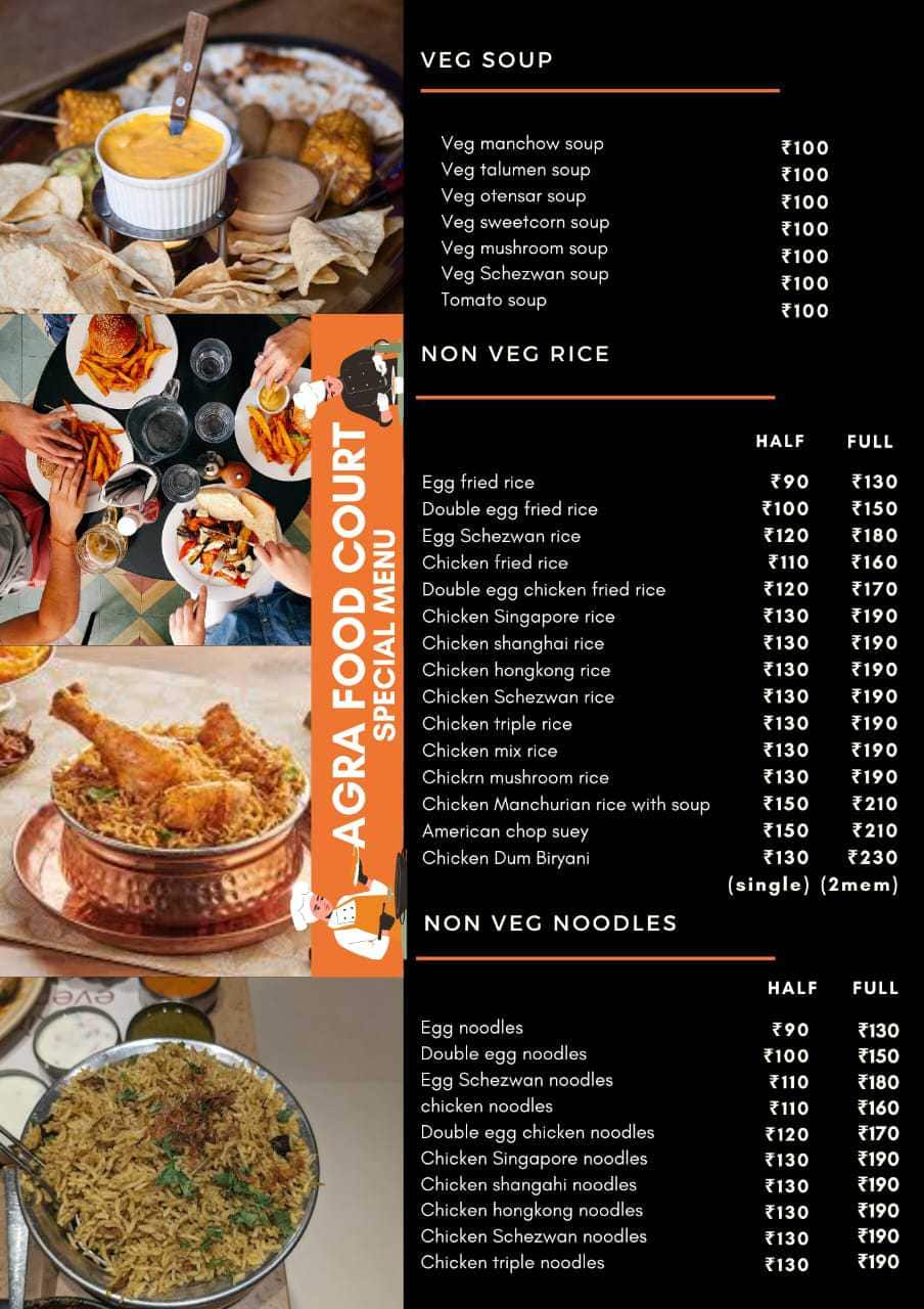 Menu of Agra Food Court, Nagole, Hyderabad