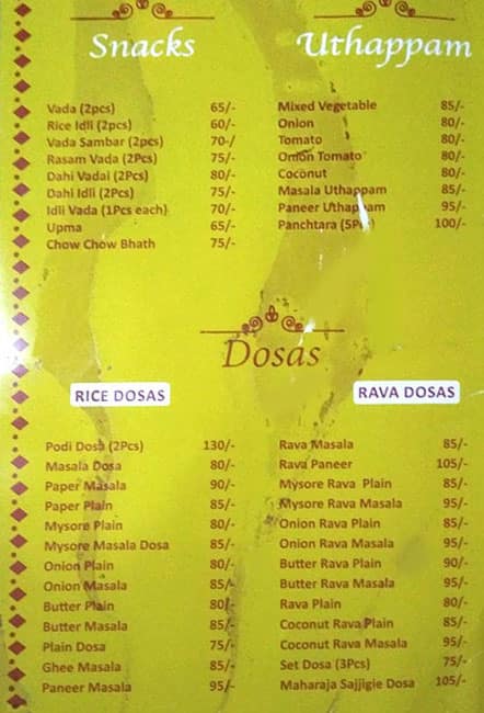 Menu of Udupi Cafe, ITO, New Delhi