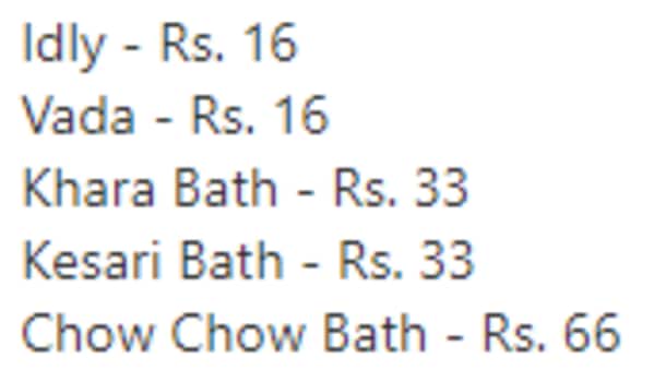 Menu of Iyer Idly, Thippasandra, Bangalore