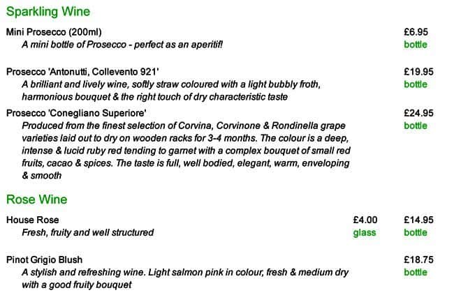 Menu at Gran Sasso Coffee restaurant, London