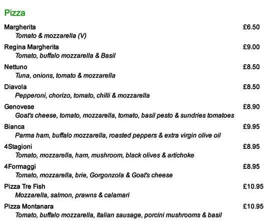 Menu at Gran Sasso Coffee restaurant, London