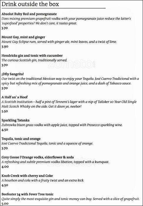 Menu at Dragonfly pub & bar, Edinburgh