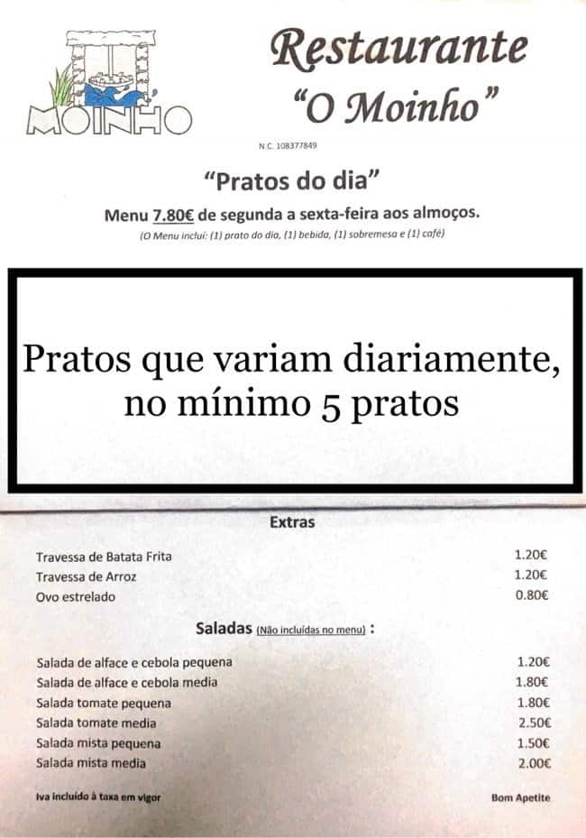 Menu em O Moinho restaurante, Pontinha, R. da Liberdade lote 24