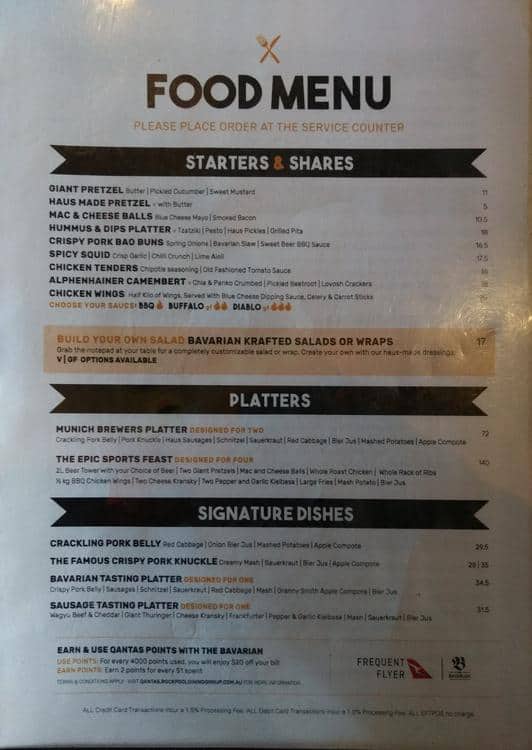 Menu at Bavarian Bier Café Parramatta pub & bar, Parramatta