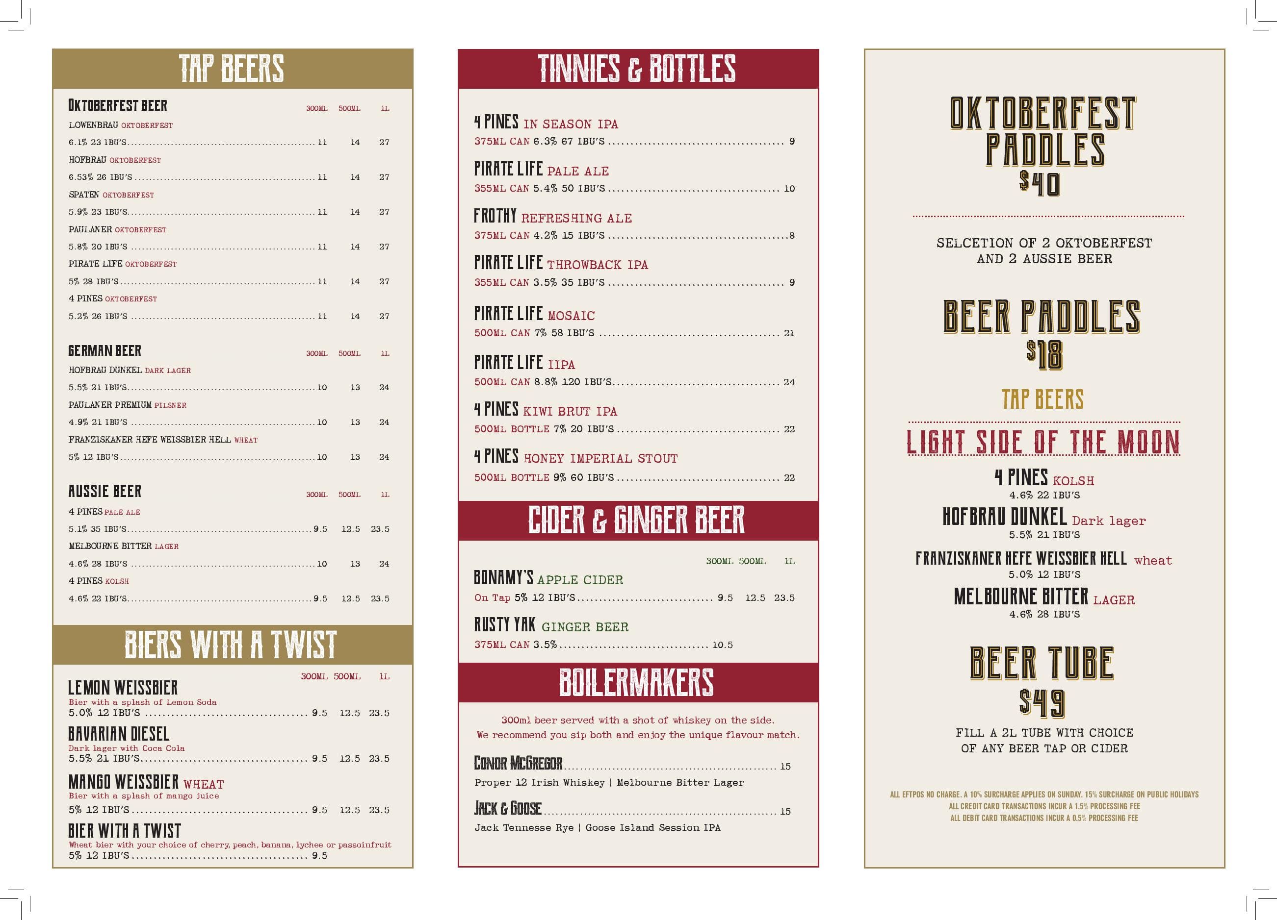 Menu at The Bavarian Miranda pub & bar, Miranda, Shop 4002 Westfield ...